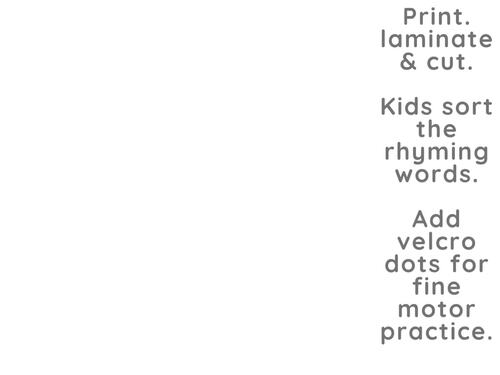 Winter Rhyming Word Sort CVC Words Preschool Activities Kindergarten ...