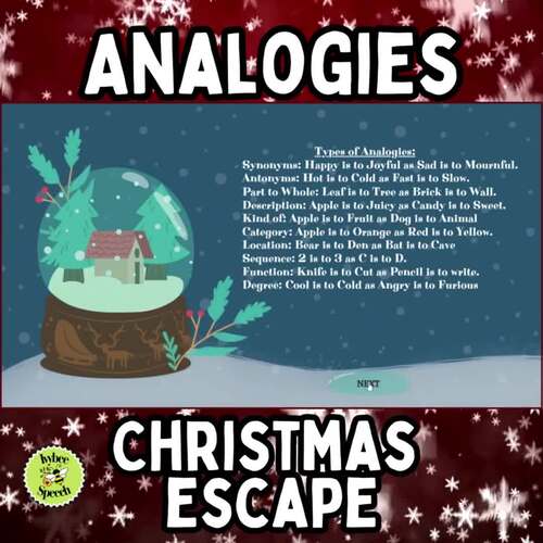 Analogies Christmas Digital Escape Room for ELA & Speech Therapy Practice