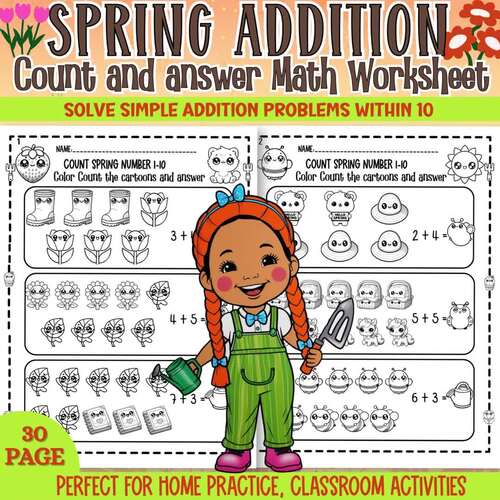 Spring Picture Addition Within 10 – Fun Math Worksheets for Grades for Kids