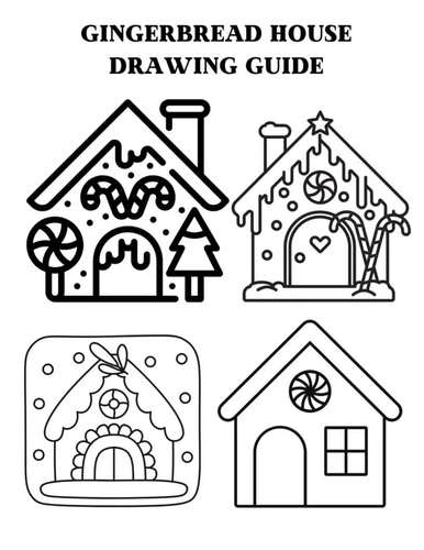 Draw Gingerbread House Art Coloring Page Winter Landscape Drawing Guide ...