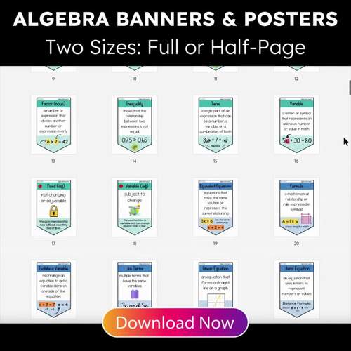 Algebra 1 Word Wall iReady Math Banners SPAN/ENG High School Vocabulary ...