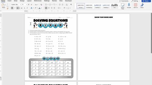 6th/7th Grade Math Winter Worksheet Review Activity: BINGO (One-Step ...