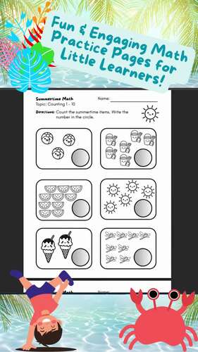Fun, Skill-Building Summer-Themed Math Activities - PreK-1 - 28pp! (PDF)
