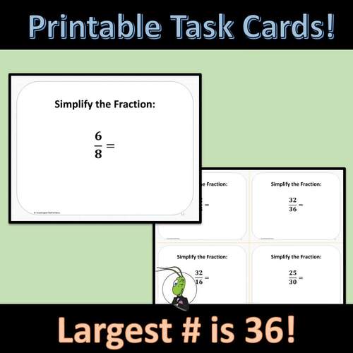 Simplifying Fractions Set 1 Task Cards and Google Slides and Forms