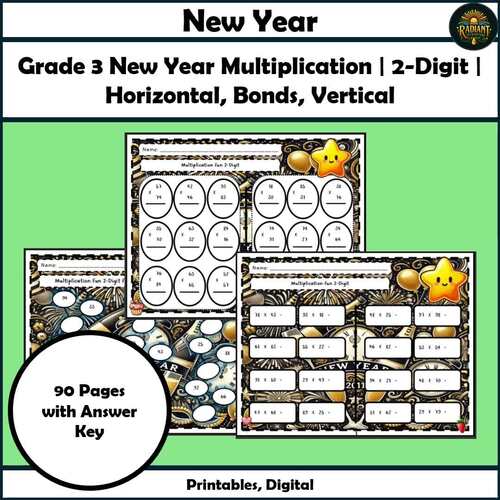 Grade 3 New Year Multiplication Math 2 Digit Fact Missing Number Bond