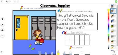 Seesaw Addition and Subtraction Story Problems within 10- School themed