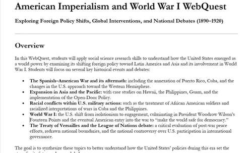 American Imperialism and World War I WebQuest by PBL History & Civics