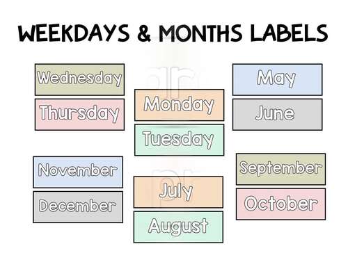 Printable Weekdays and Months Labels, Calendar Labels, Days of the Week ...