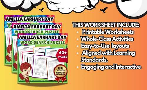Amelia Earhart Day Word Search July Morning Work Activities 3rd,4th,5th ...