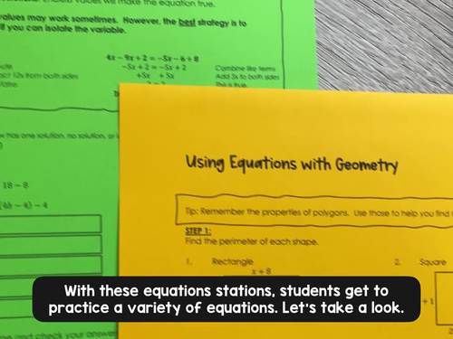 Solving Equations with Variables on Both Sides Stations Activity
