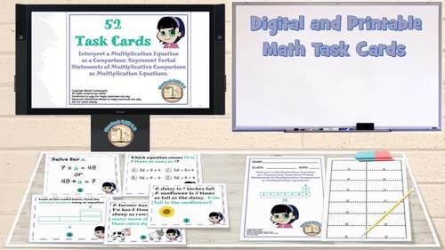 Multiplicative Comparison: Math Task Cards - 4.OA.1 & 4.OA.2 | TPT
