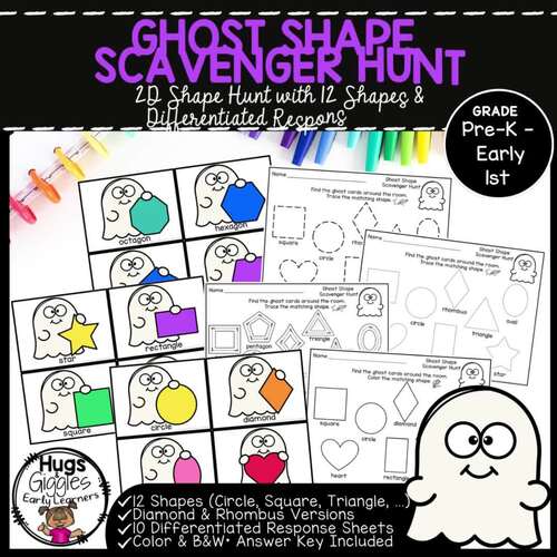 Ghost Shape Scavenger Hunt | Halloween Math Center Pre-K - Grade 1