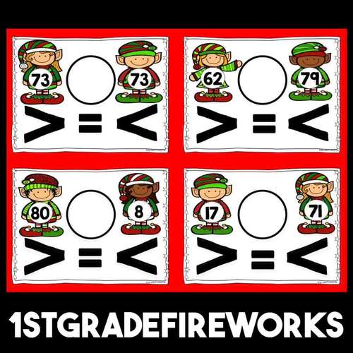 December Greater Than, Less Than, Equal To Task Cards for Math | TPT