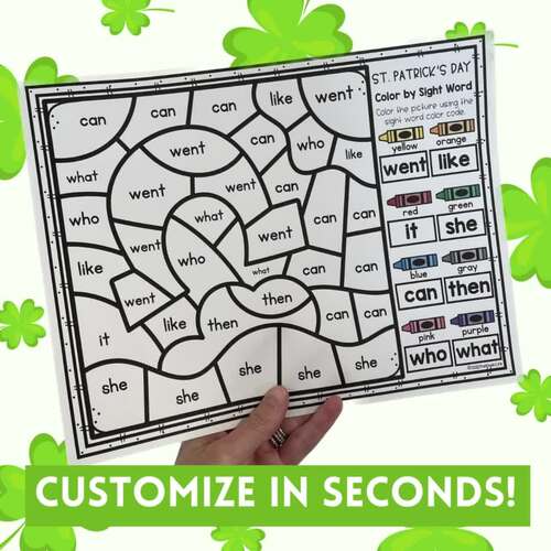 St Patricks Day Editable Color by Code | March Editable Sight Word ...
