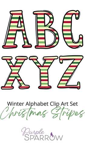 Winter Alphabet Clip Art | Christmas Stripes | 26 PNG Files | TPT