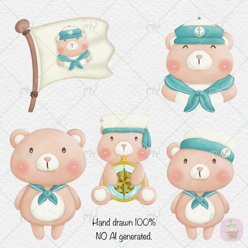 Teddy Bear and sailor watercolor clip art PNG by ArmyMagic | TPT
