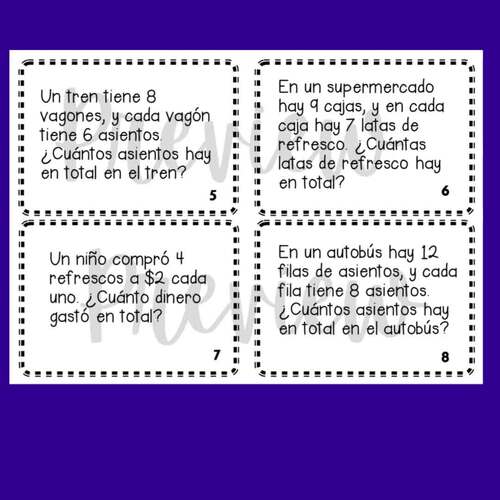 Tarjetas de problemas de multiplicación de un dígito- Multiplication ...