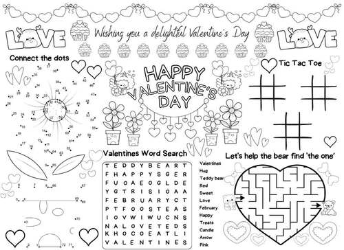 Valentine’s Day Activity Placemats for Kids | Printable Valentine ...