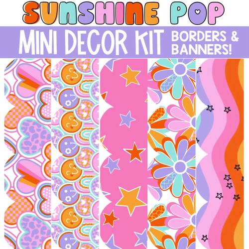 Retro Groovy Bulletin Borders, Y2K Daisy Rainbow Bulletin Board Decor