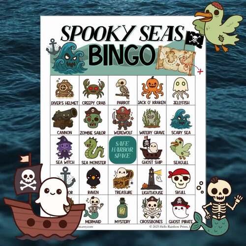 Halloween Spooky Pirate BINGO Game Cards, Fun Class Icebreaker Party ...