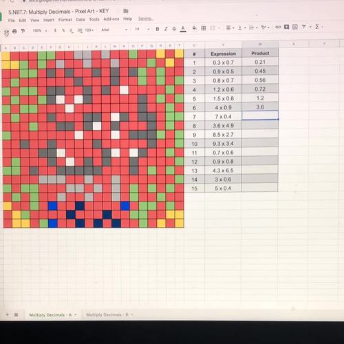 Multiply Decimals - Digital Math Pixel Art - Mystery Picture Google Sheets