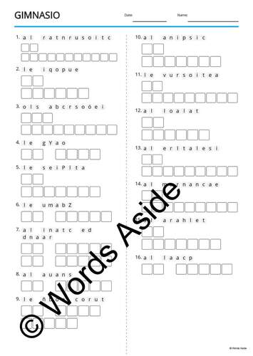 Spanish Word Games Copy Crossword Word Search Anagram GYM by Words Aside