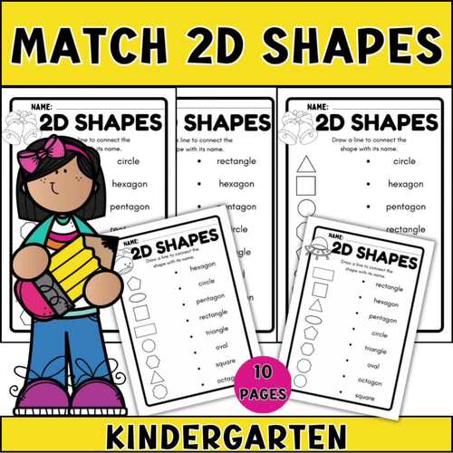 2D Shape Match with its Name Math Worksheets, Back to School Kindergarten