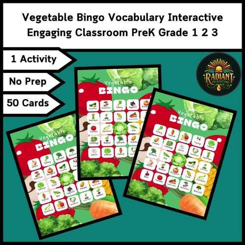 ESL Vegetable Bingo Vocabulary Interactive Engaging Classroom PreK ...