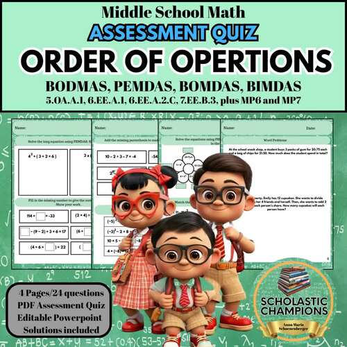 ORDER OF OPERATIONS - PEMDAS*BODMAS*BIMDAS*BOMDAS * Assessment Quiz Test
