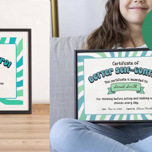 Better Self-Control Certificate of Achievement | Classroom Recognition ...