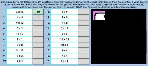 Whole Number Multiplication to 12 | Math Mystery Picture | Joke | Fact ...