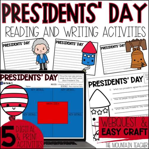 Presidents' Day Reading Comprehension Activities, Webquest & Writing Craft