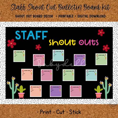 Staff Shout Outs Bulletin Board Kit | Staff Appreciation Cactus Decor