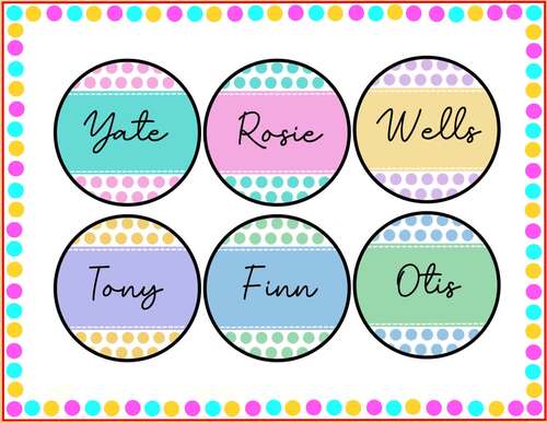 Printable Bright Pastel Polka Dots Student Name Labels, Classroom ...