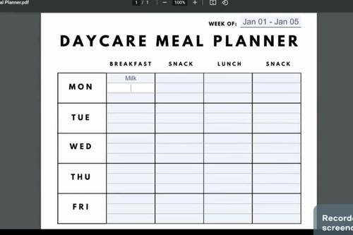 Daycare Meal Planner | Daycare Menu Planner | Weekly Meal Planner ...