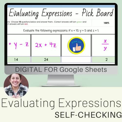Evaluating Expressions: Self-checking choice board by Math with Ms Baron