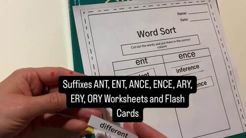 Suffixes ANT, ANCE, ENT, ENCE, ARY, ORY, ERY Phonics Worksheets and ...