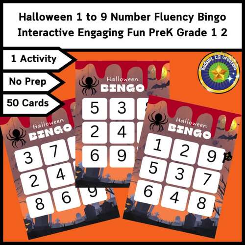 Halloween 1 to 9 Number Fluency Bingo Interactive Engaging Fun PreK ...