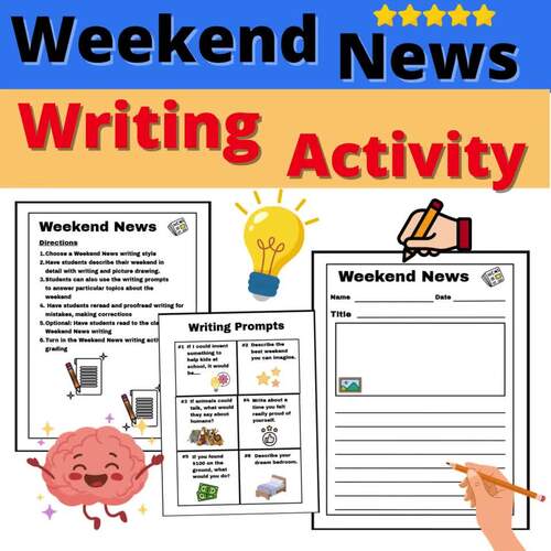 Weekend News Writing Activity with Writing Prompts, Directions, Rubric