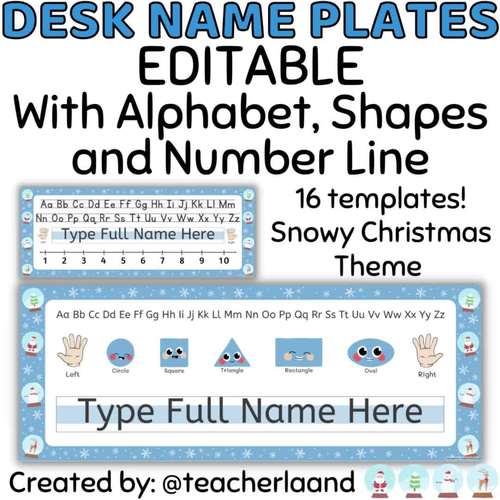 Student Desk Name Plates / Tags! Snowy Christmas Theme Shapes+Alphabet ...
