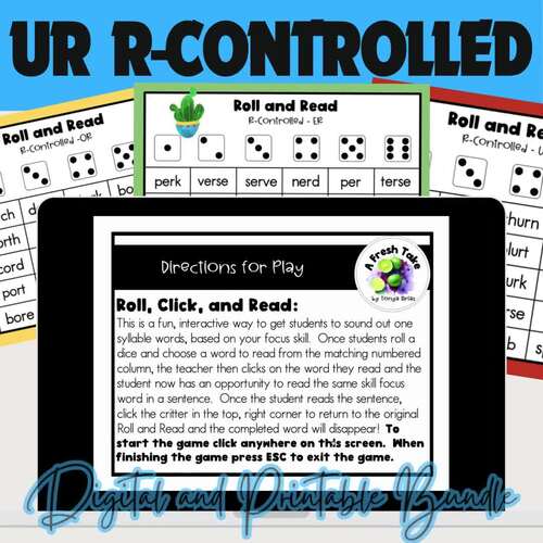 Roll & Read UR R-Controlled Words Sentences Digital + Printable Phonics ...
