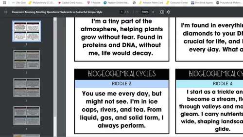Biogeochemical Cycle Riddle Cards, NGSS-Aligned High School Biology ...