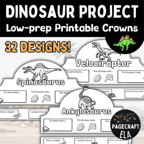 32 Dinosaur Project Crown Craft Templates for Research or Study | TPT