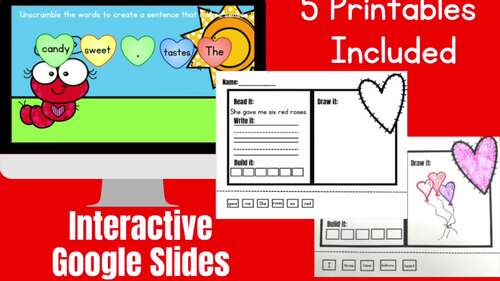 Valentine Phonics Sentence Scramble | Google Slides | Writing | Printables