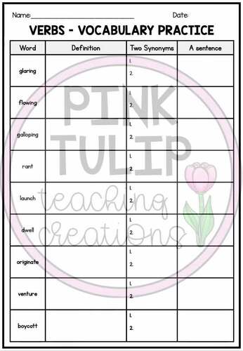 Verbs Mini Unit - Structured Worksheet Pack by Pink Tulip Teaching ...