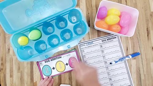 Spring Easter Addition with 3 Numbers: Engaging Math Centers Write the room
