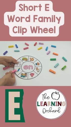 CVC WORD FAMILIES Short E Clip Card Wheels Phonics Activity Literacy Center