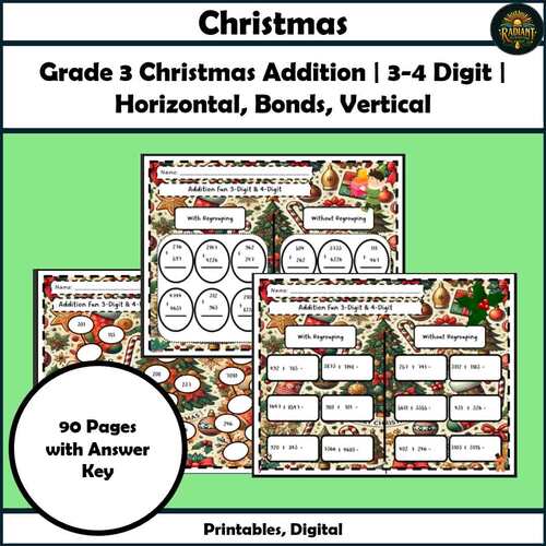 Grade 3 Christmas Addition Math 3 4 Digit Regroup No Regroup Number Bond