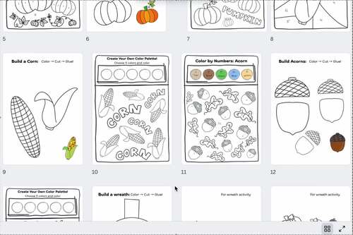 Thanksgiving Arts and Craft Printable Bundle: Color by Number, Cut and ...