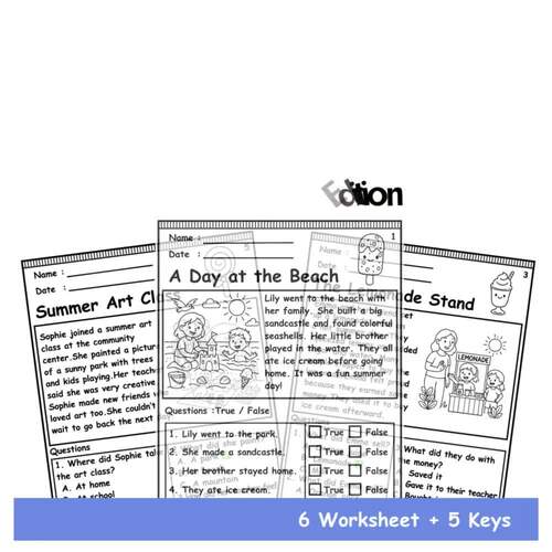 Summer Reading Comprehension Passages | Main Idea & Details | Grades 1–2